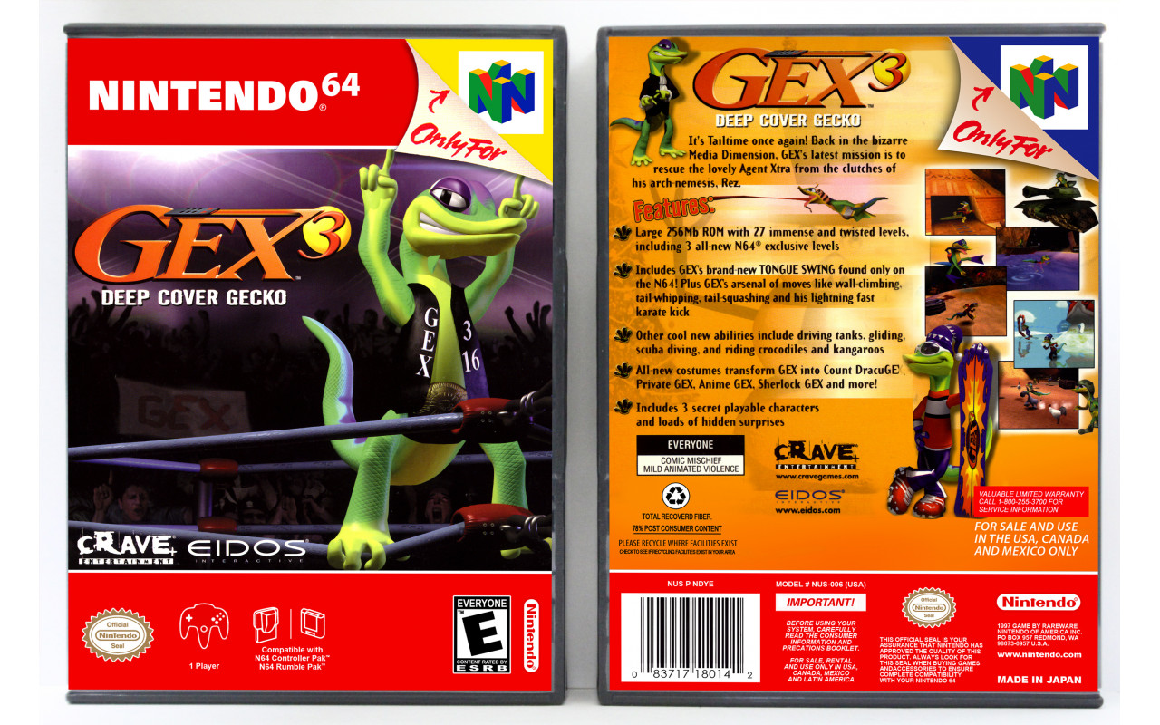Gaming Relics - Nintendo 64 - Vertical Style - Gex 3: Deep Cover Gecko