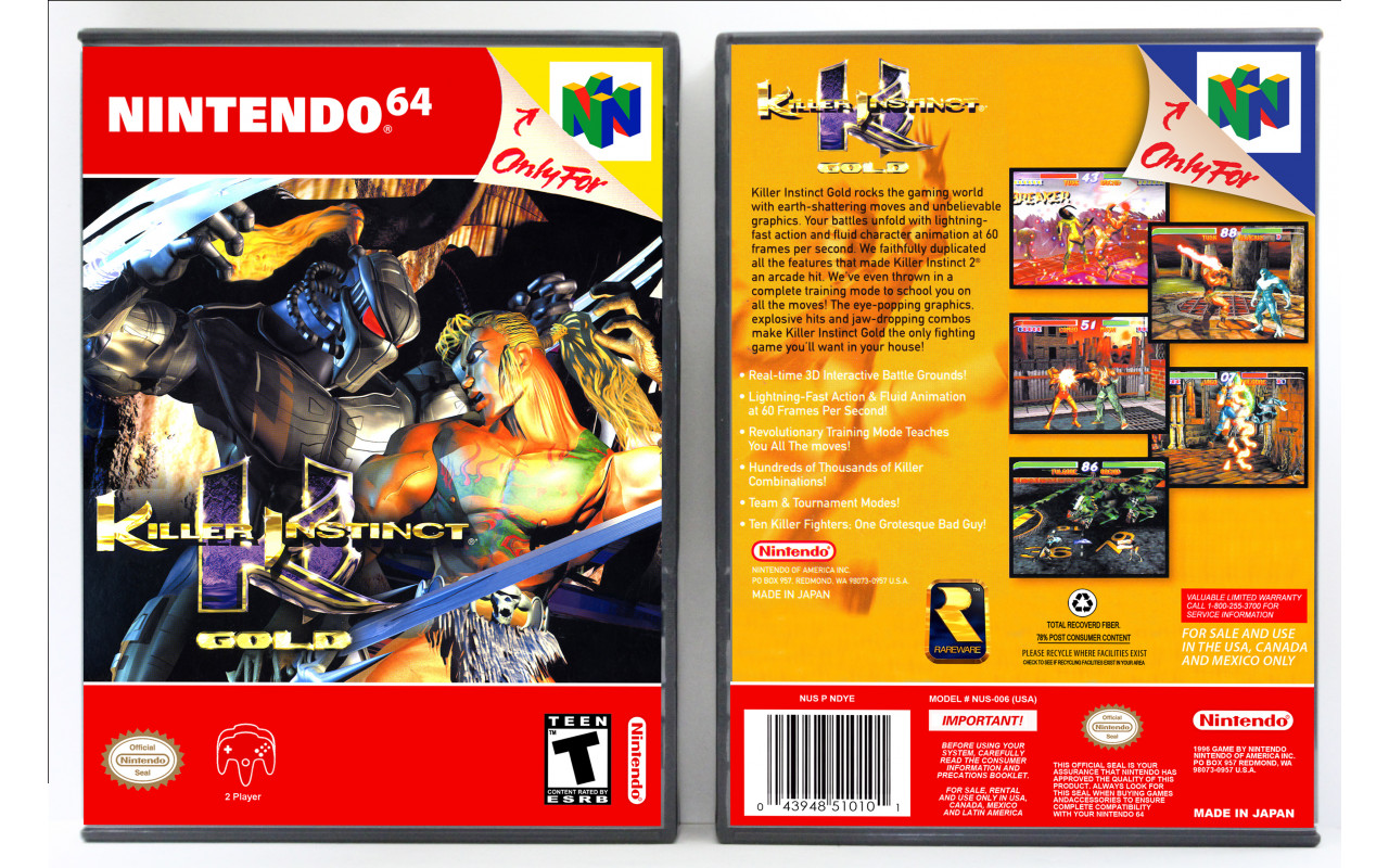Gaming Relics - Nintendo 64 - Vertical Style - Killer Instinct Gold