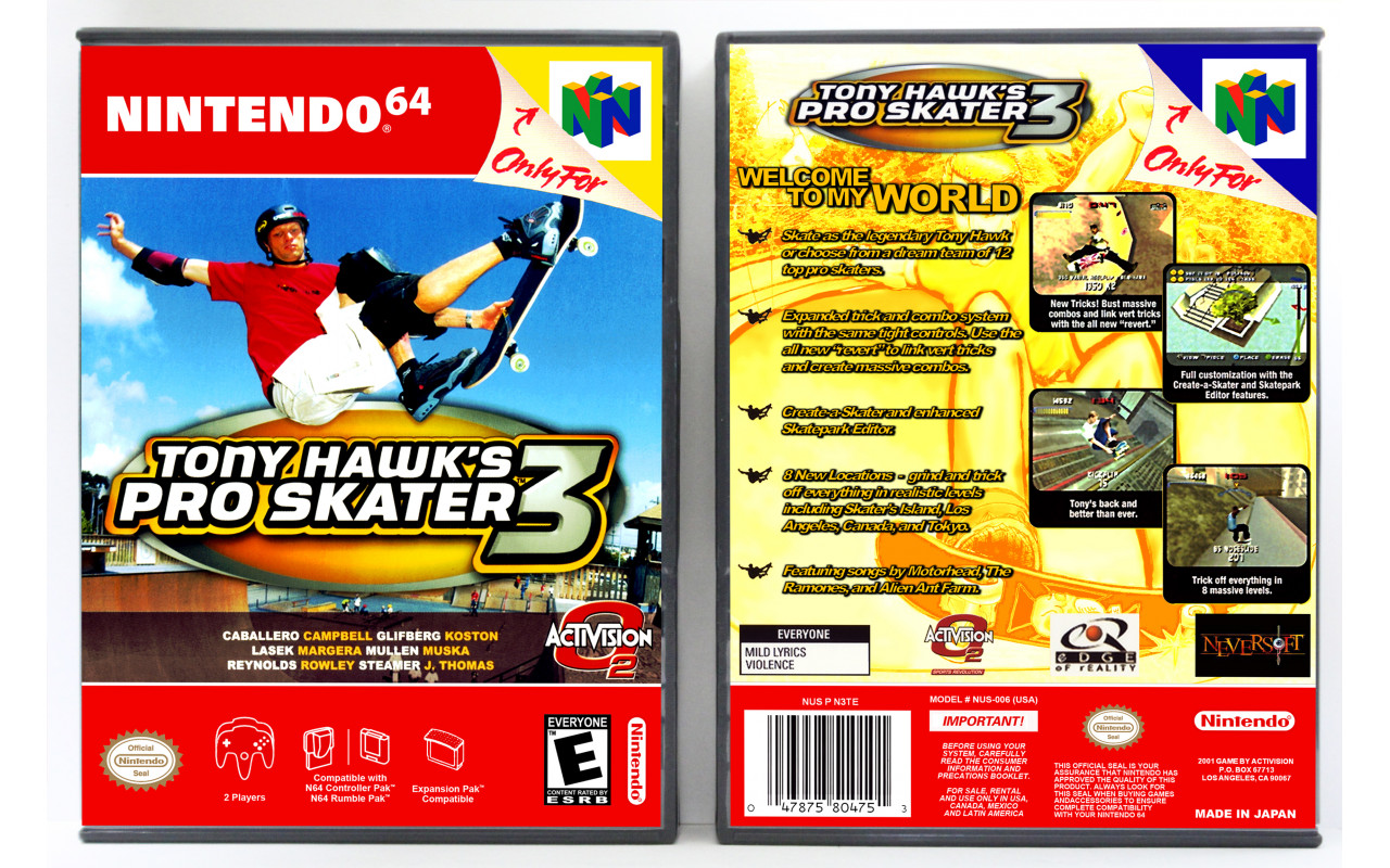 Gaming Relics - Nintendo 64 - Vertical Style - Tony Hawk's Pro Skater 3