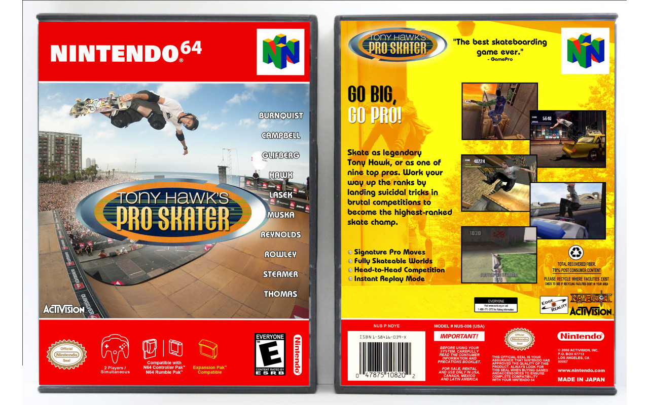 Gaming Relics - Nintendo 64 - Vertical Style - Tony Hawk's Pro Skater