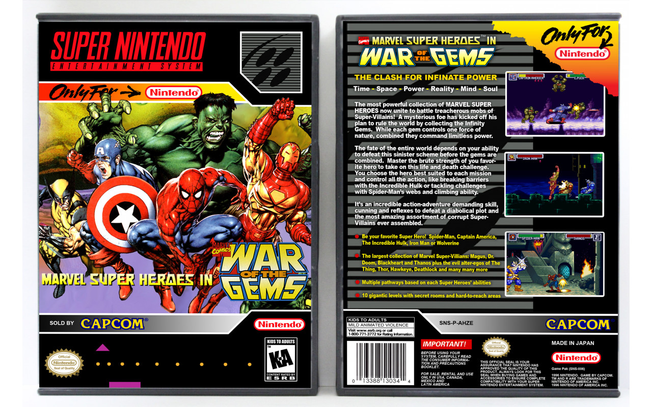 Gaming Relics - Super Nintendo - Vertical Style - Marvel Superheroes In ...