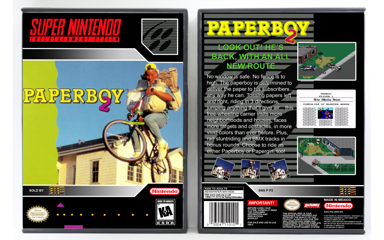 Gaming Relics - Super Nintendo - Vertical Style - Paperboy 2