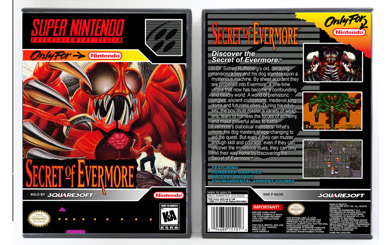 Gaming Relics - Super Nintendo - Vertical Style - Secret of Evermore
