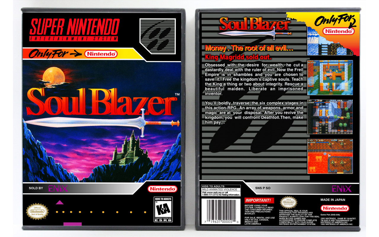 Gaming Relics - Super Nintendo - Vertical Style - Soul Blazer