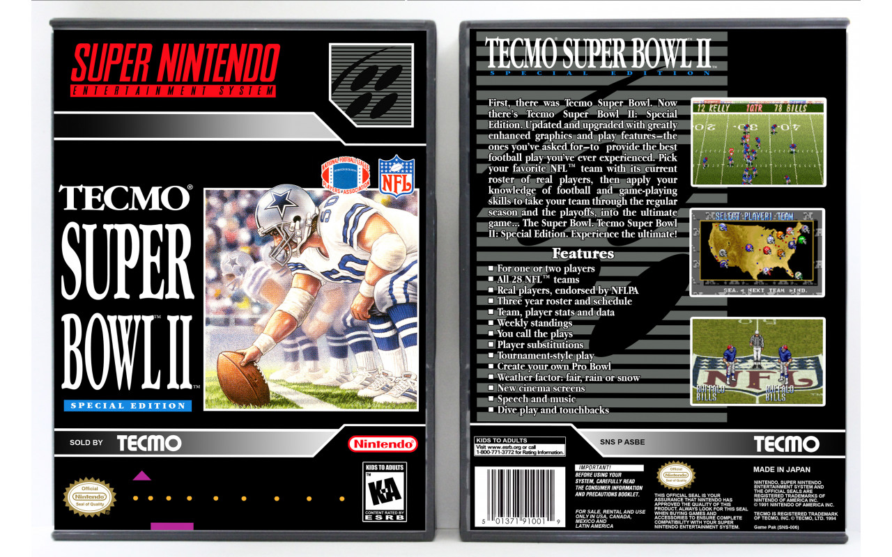 Gaming Relics - Super Nintendo - Vertical Style - Tecmo Super Bowl II ...