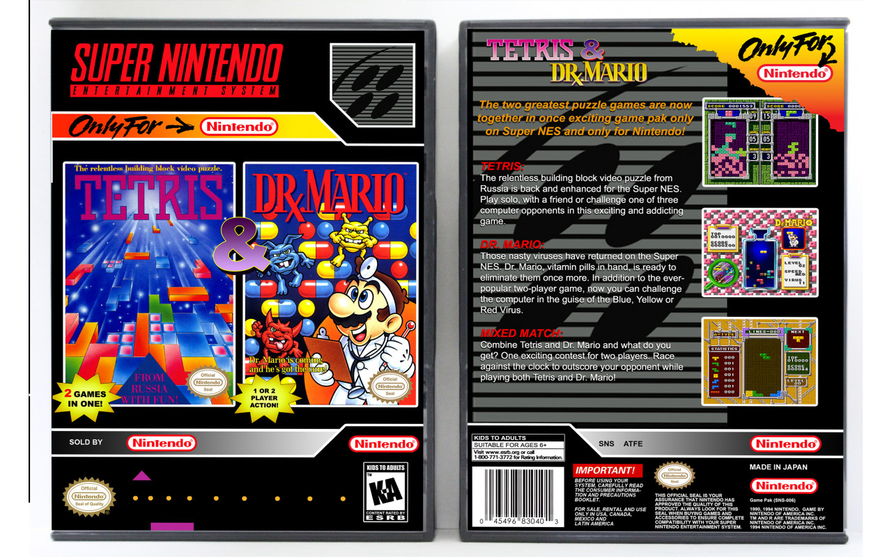 Gaming Relics - Super Nintendo - Vertical Style - Tetris & Dr. Mario