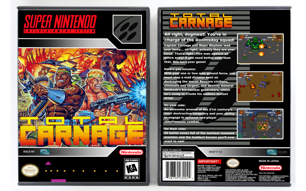 Gaming Relics - Super Nintendo - Vertical Style - Total Carnage