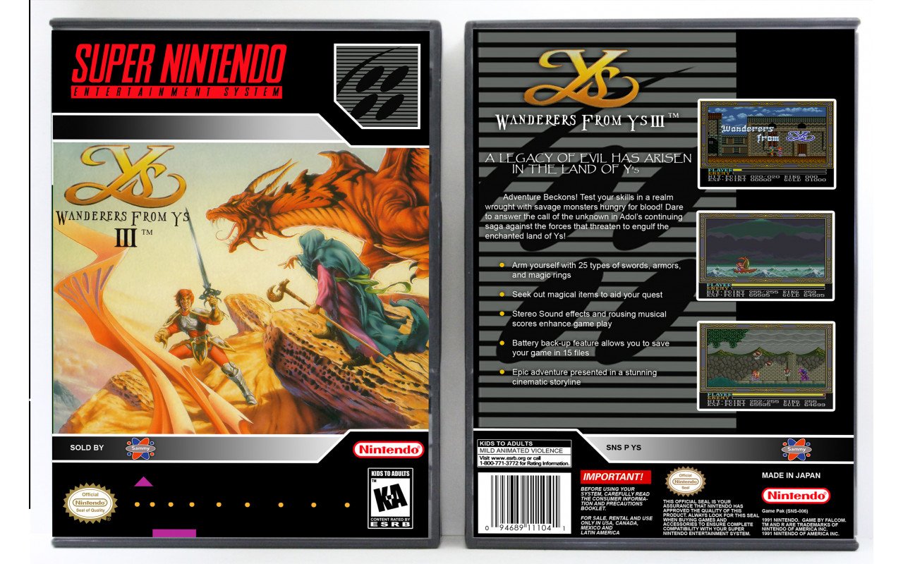 Gaming Relics - Super Nintendo - Vertical Style - Ys III: Wanderers From Ys